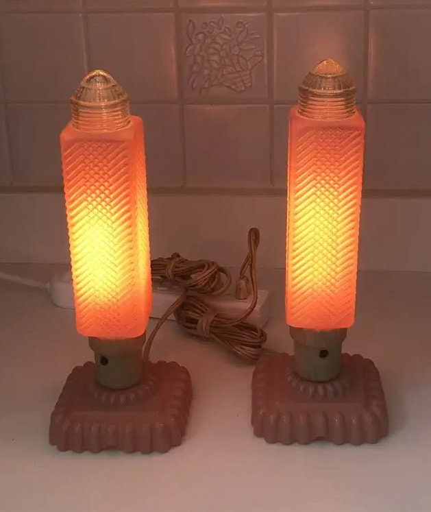 2 Pink Torpedo Glass Lampspair 1930s Pink Skyscraper Torpedo - Etsy