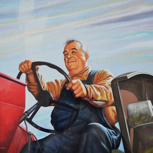 Lloyd Rognan Farmer Tractor Painting, 1960s Original Illustration Art ...