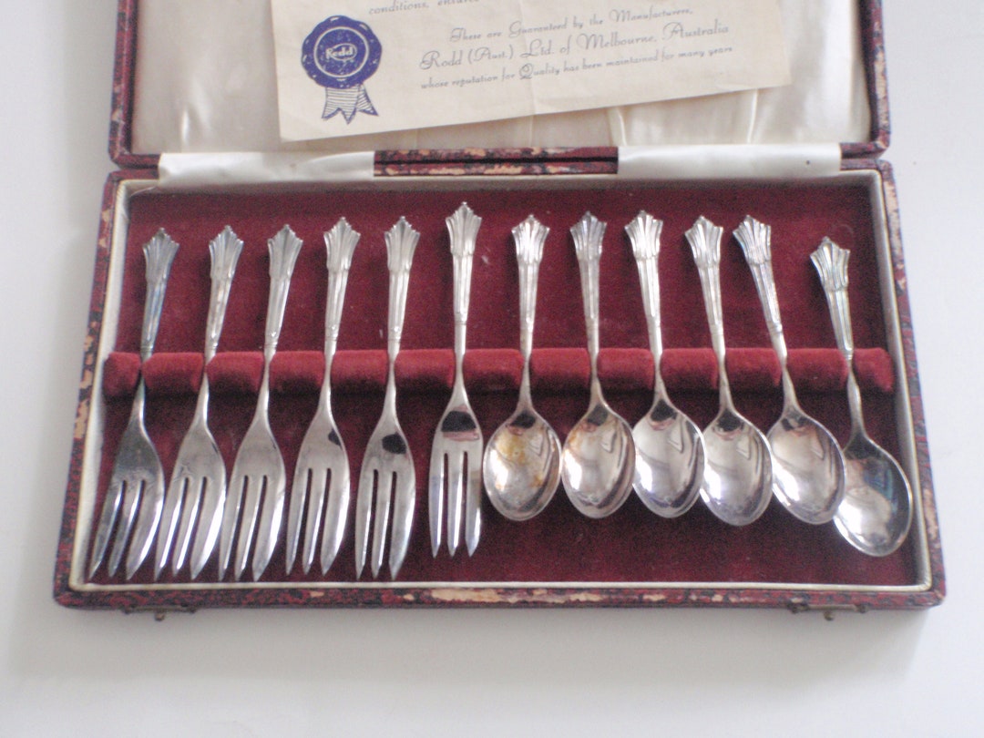 Boxed Set 12 Silver Forks Spoons/art Deco 1930s Rodd Silver Plate ...