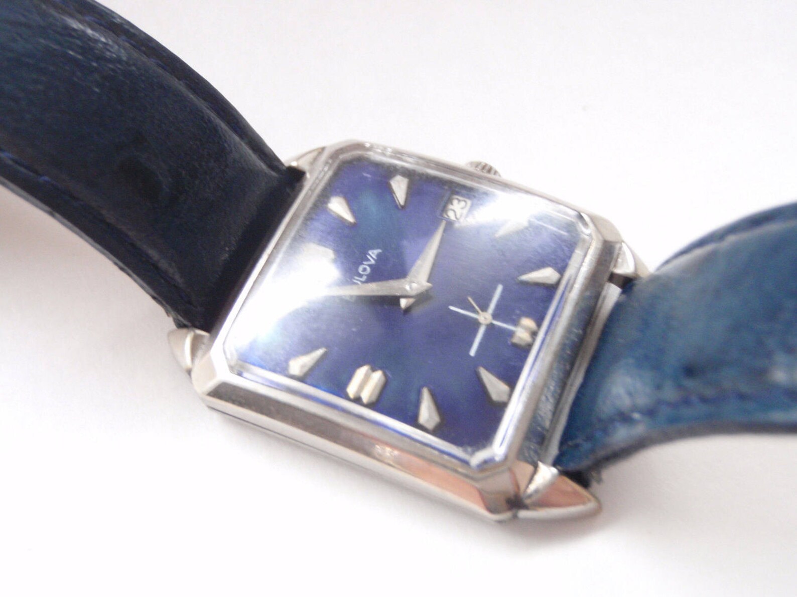 1964 Bulova Square Case Dress Watch Blue Dial Mid Century Modern Bulova ...