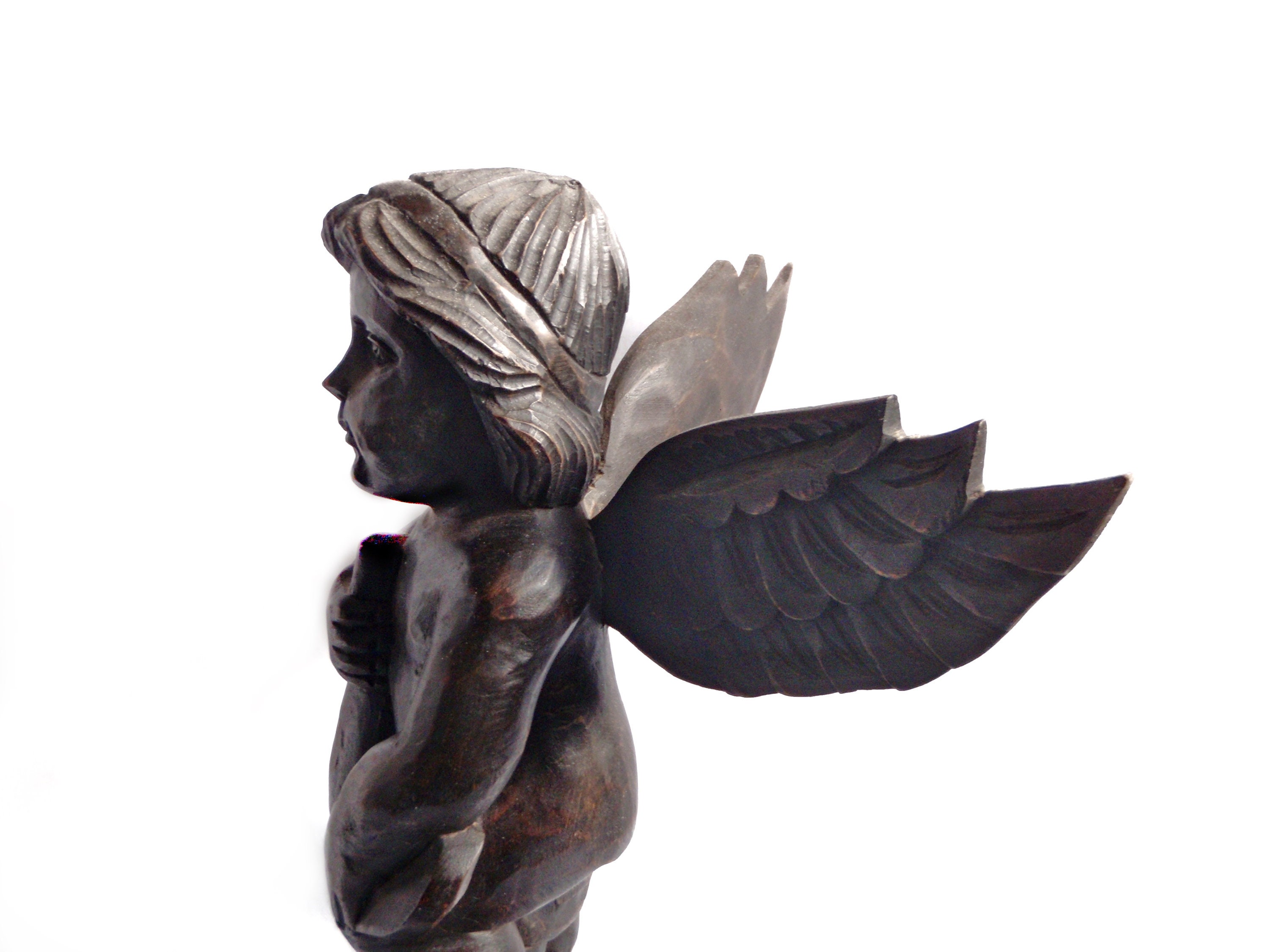 Antique Angel Statue Hand Carved Wood Cherub Angel Sculpture Christian ...