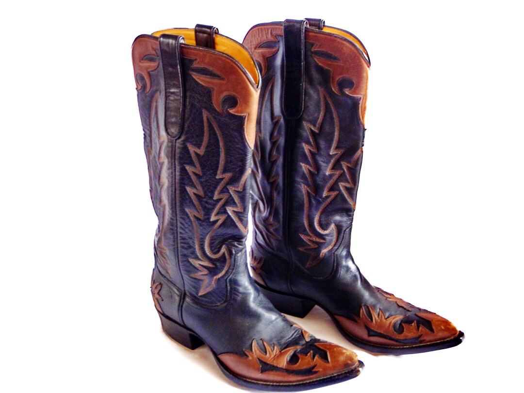 Ladies Two Tone Cowboy Boots /vintage Western Womens Hand Tooled Boot ...