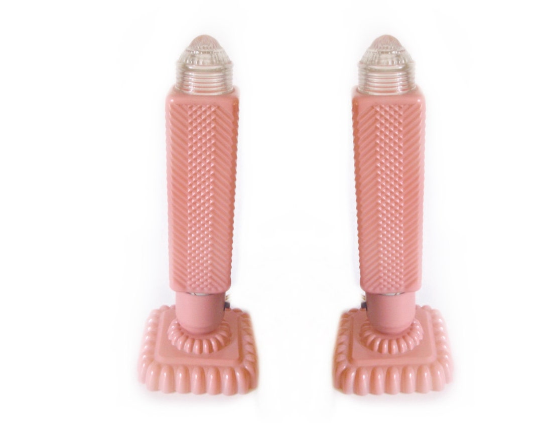 2 Pink Torpedo Glass Lamps~pair 1930s Pink Skyscraper Torpedo Accent ...
