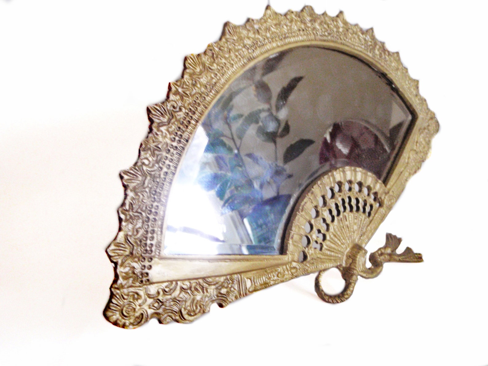 Antique Brass Fan Table Mirror Art Nouveau Spanish Lace - Etsy