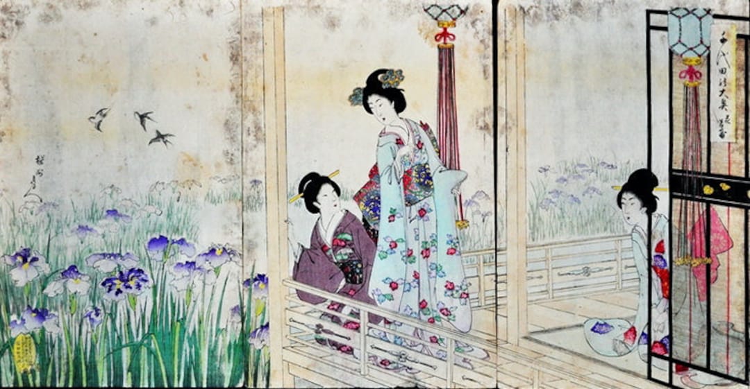 Japanese Court Ladies Woodblock by Toyohara Chikanobu/hand Painted ...