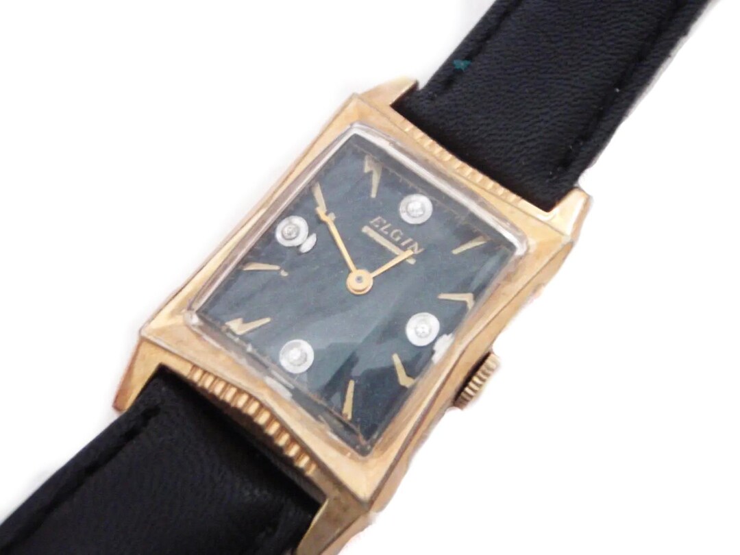 1940s Elgin Diamond Watch, RARE Elgin Fancy Gold Plated Dress Diamonds ...