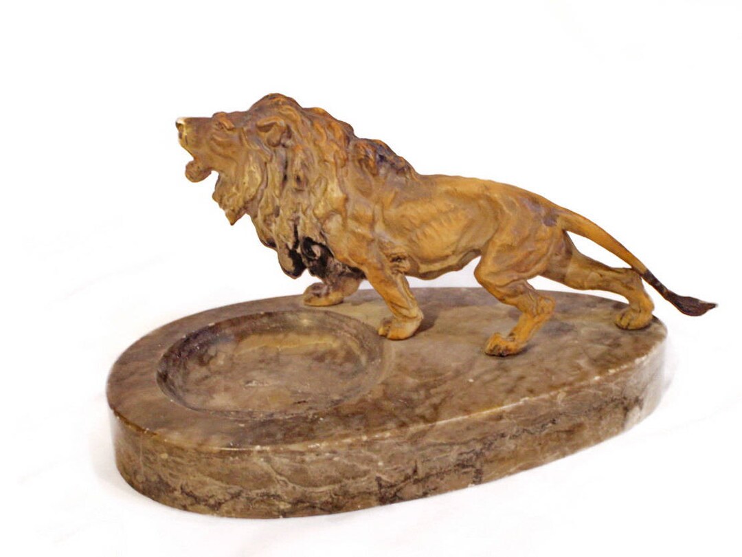 Art Deco Lion Pin Tray Dresser Dish1930s Male Lion Statue on Marble ...