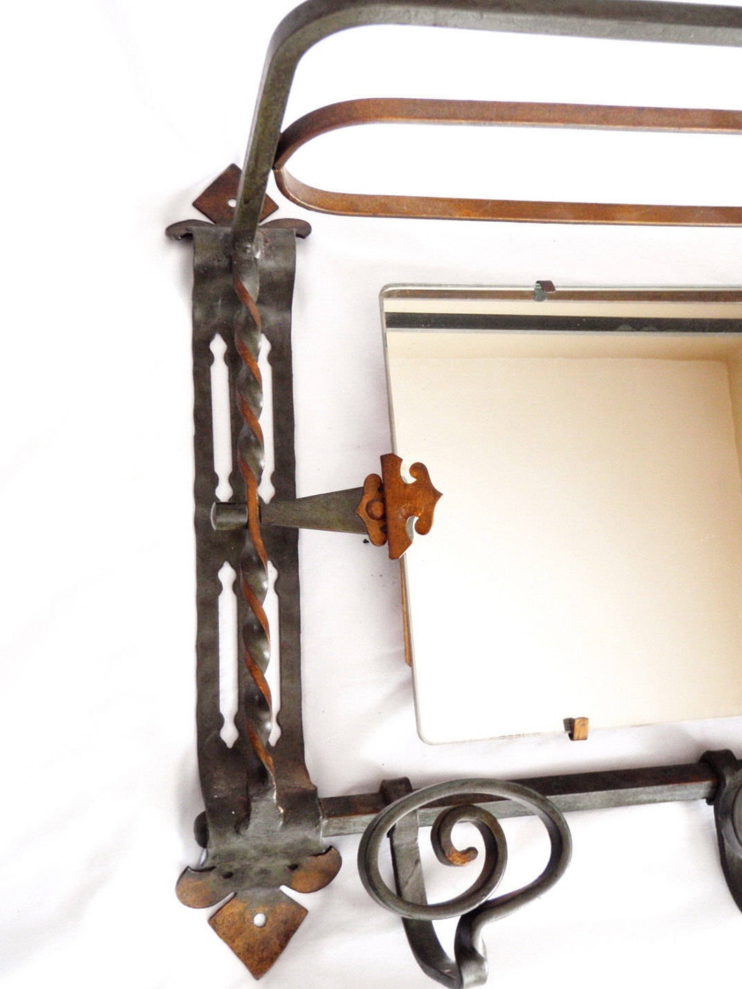 Craftsman Iron Hall Mirror Coat Hat Rack With Swivel Mirror, Mission ...
