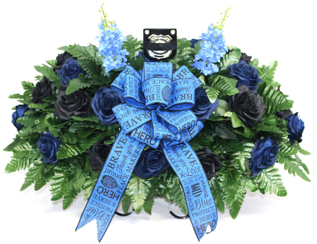XL Handmade Police Memorial Cemetery Headstone Saddle Grave Arrangement ...