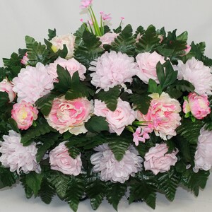 XL Handcrafted Pink Mums and Peonies Cemeteryvase Flower Arrangement ...