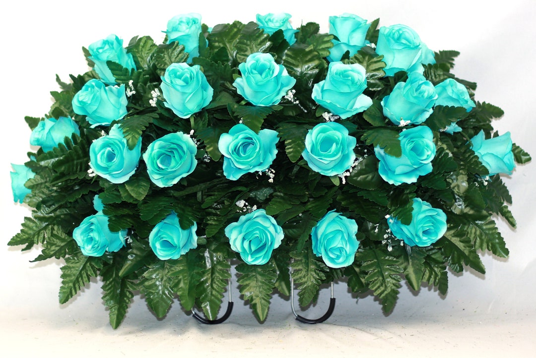 Fall Turquoise Roses Cemetery Flower Arrangement-artificial Flowers for ...