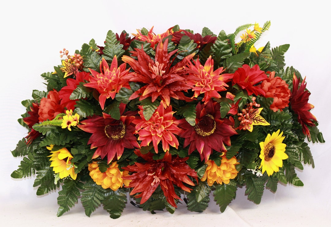 XL Handcrafted Fall Mixture Cemetery Flower Arrangement-cemetery Headstone Saddle - Etsy
