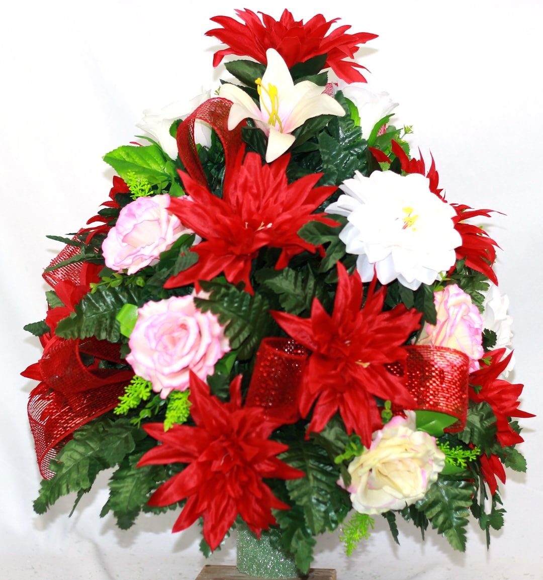 XL Handmade 360 Degree Spring Mixture Cemetery Vase Flower Arrangement ...