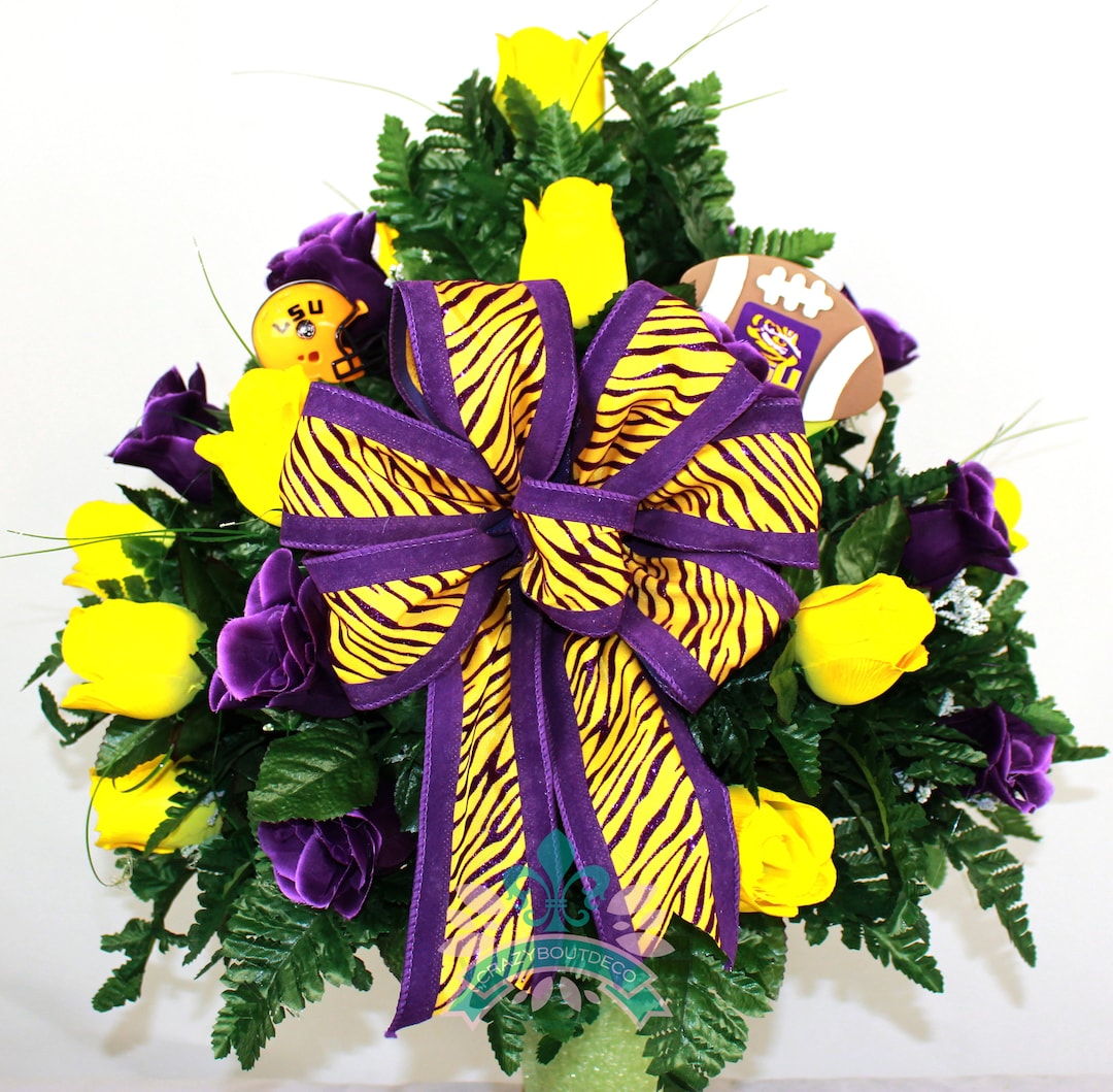 XL Handmade LSU Tiger Fan Cemetery Flower Vase Arrangement Grave ...