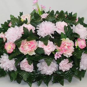 XL Handcrafted Pink Mums and Peonies Cemeteryvase Flower Arrangement ...