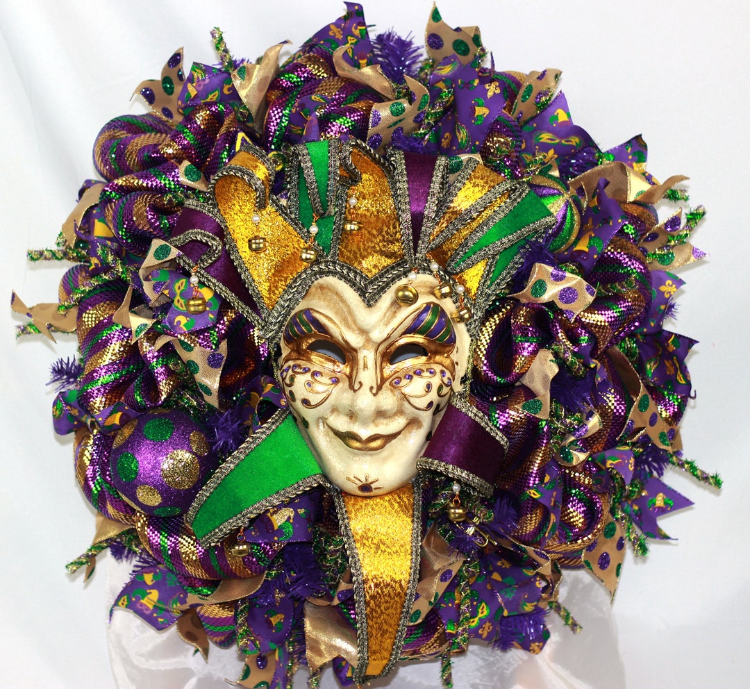Handmade Mardi Gras Wreath Jester's Mask Deco Mesh - Etsy