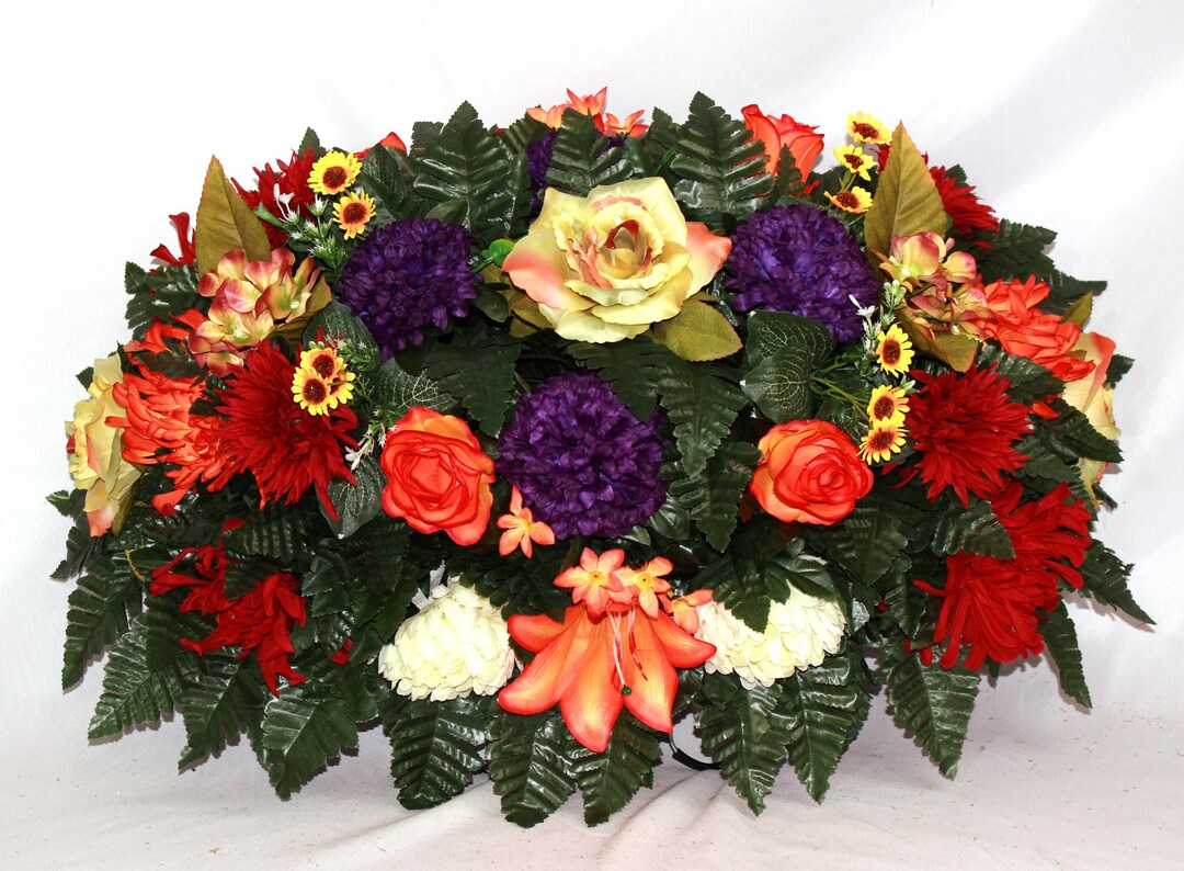 XL Fall Cemetery Saddle Arrangement: Weather-resistant Headstone ...