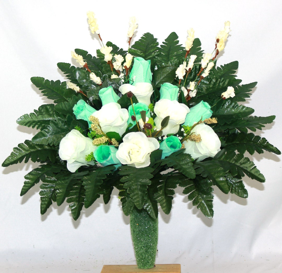 Handcrafted Mint Green and White Roses Cemetery Flower - Etsy