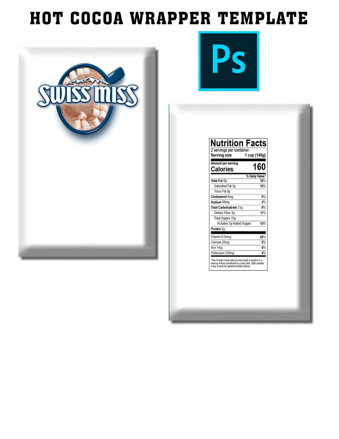 BLANK TEMPLATE in Photoshop Hot Cocoa Wrapper Template Digital Editable ...