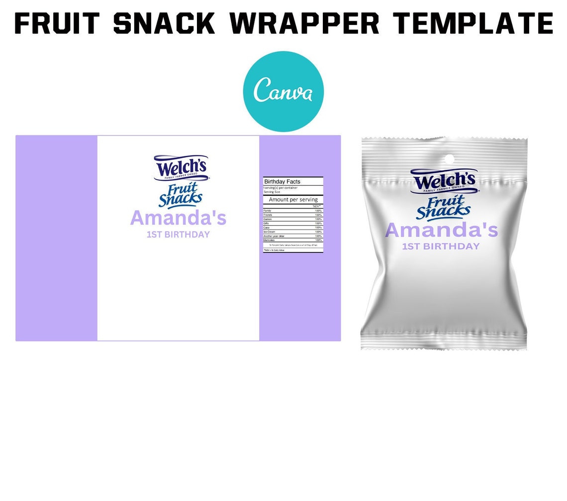 BLANK TEMPLATE for Canva Fruit Snack Wrapper Blank Editable Canva ...