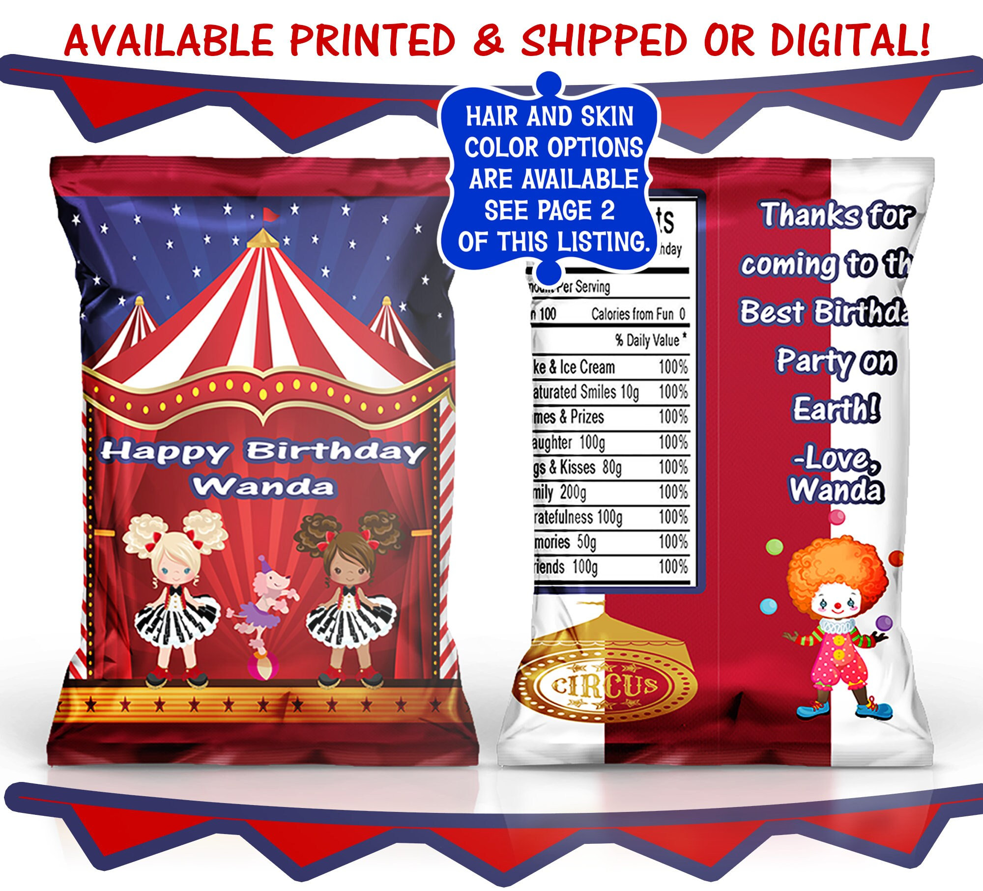 Circus Chip Bag Circus Theme Kids Birthday Party Custom Chip Bag Party ...