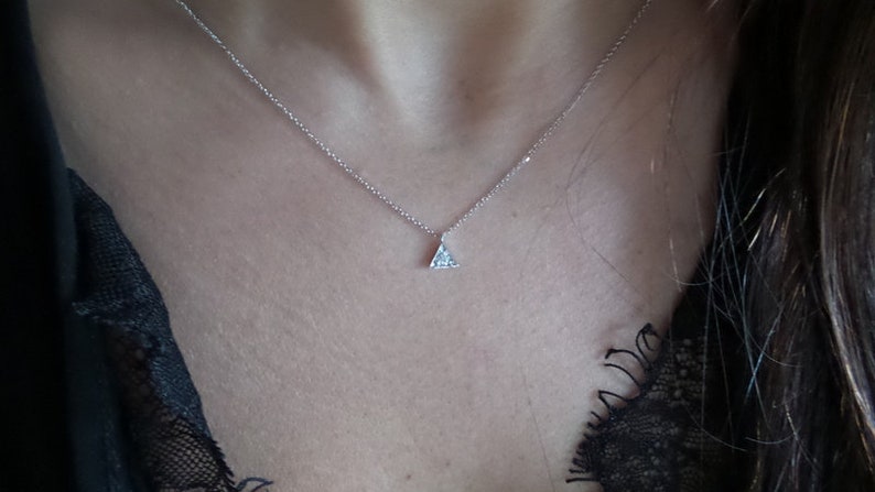 Triangle Shape Diamond Pendant/ Dainty Diamond Necklace/ 14k | Etsy