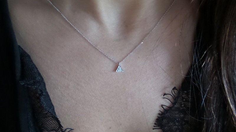 Triangle Shape Diamond Pendant/ Dainty Diamond Necklace/ 14k | Etsy
