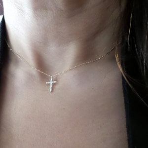 Small Diamond Cross Necklace 0.16cts / Everyday Diamond Cross / 14k ...