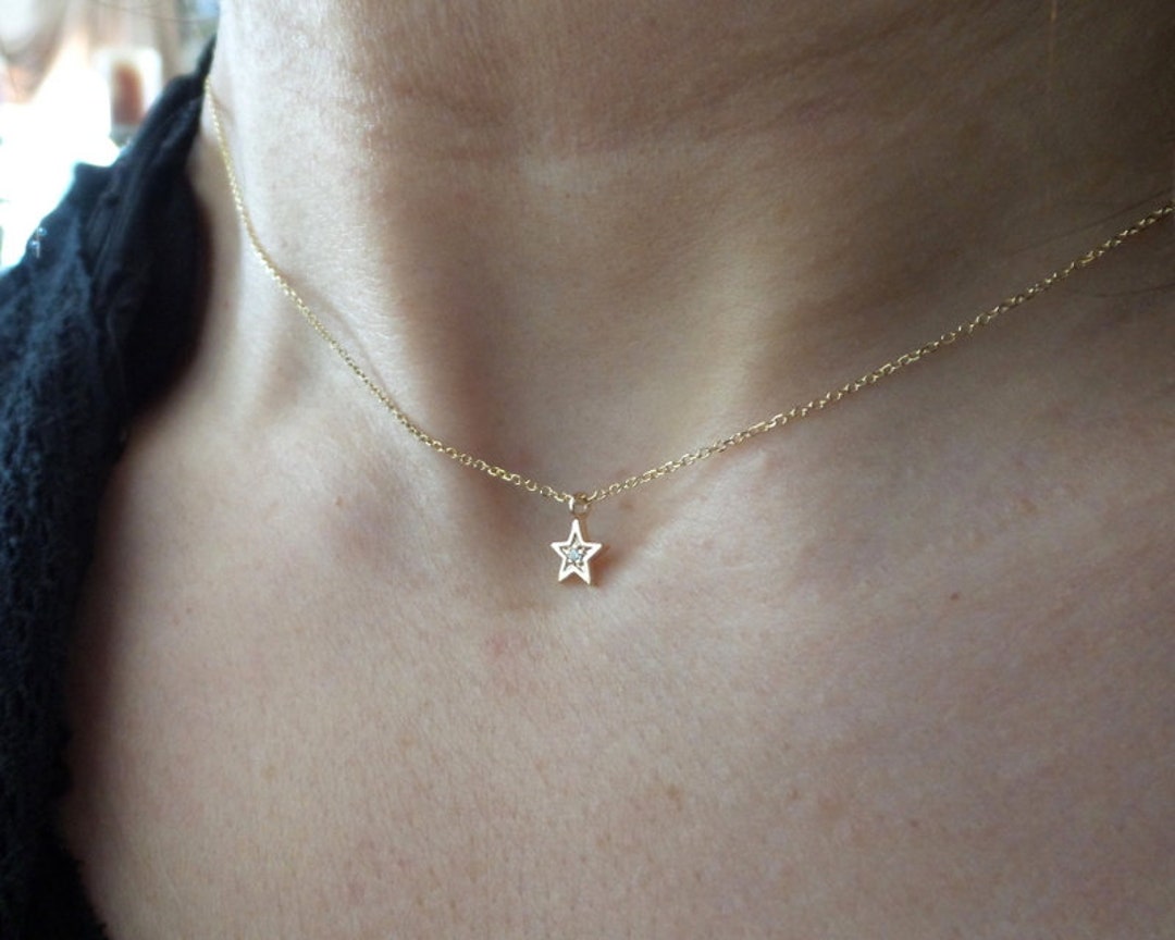 Star Necklace / Diamond Star Necklace / 14k Rose Gold Star Necklace ...