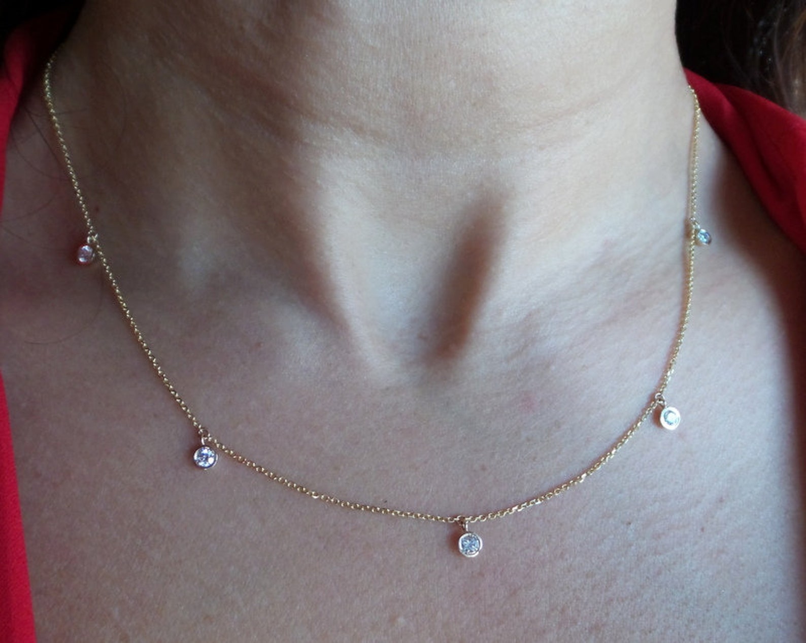 Dangling Diamond Necklace 0.50 Tcw / 14k Gold Diamond Bezel | Etsy