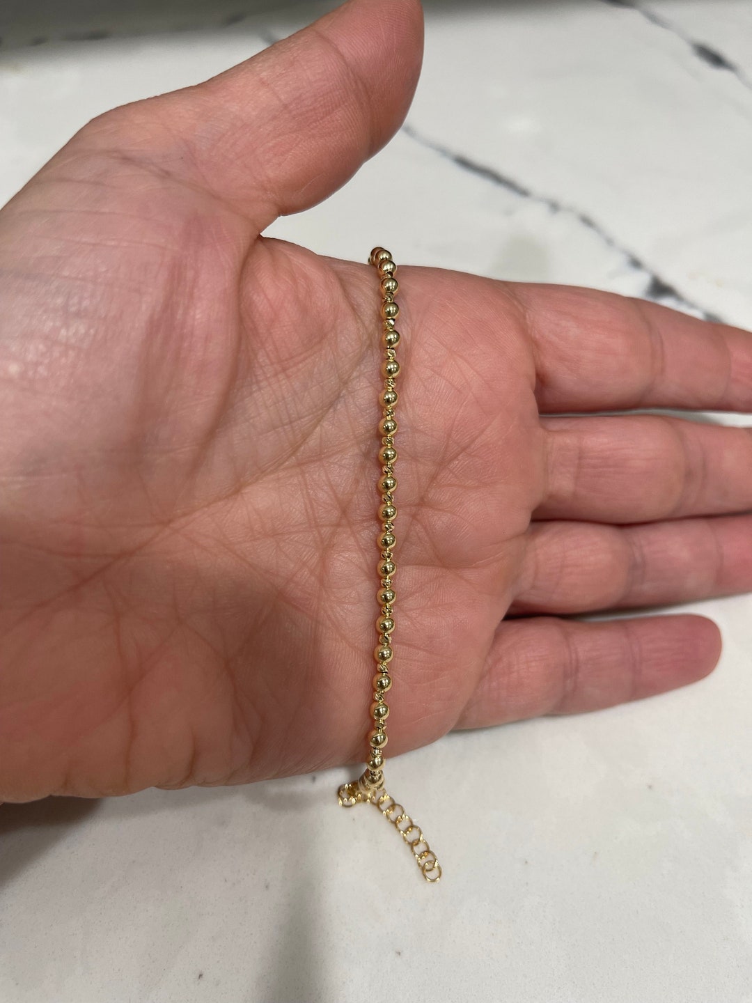 Ball Beaded Chain Bracelet / 14k Gold Ball Chain Bracelet / Diamond Cut ...