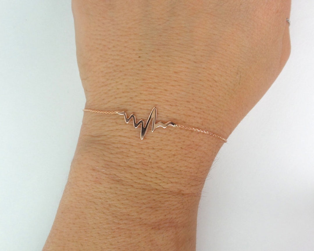 14k Rose Gold Heartbeat Bracelet: EKG Cable Chain - Etsy