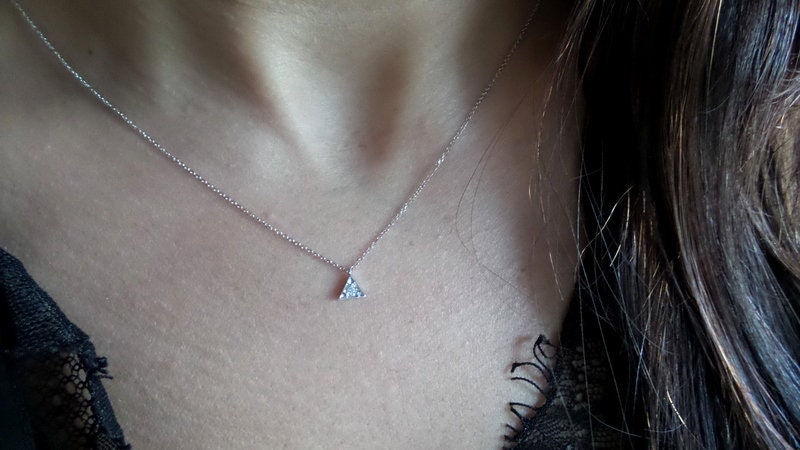 Triangle Shape Diamond Pendant/ Dainty Diamond Necklace/ 14k | Etsy