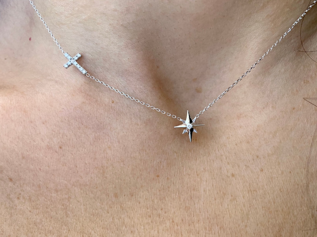 Diamond Cross North Star Necklace 0.13 Ct / Diamond North Star Cross ...