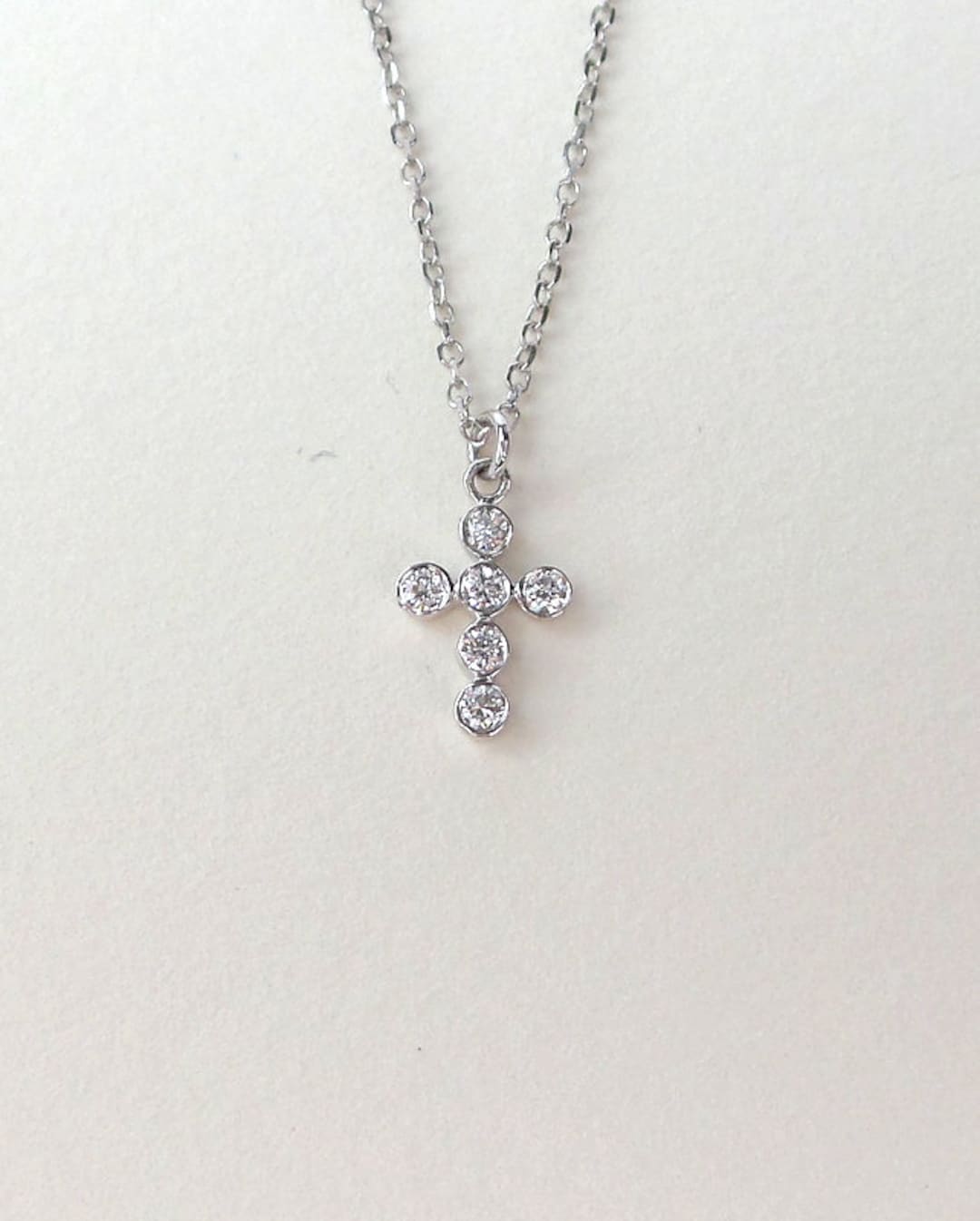 Small Diamond Cross Necklace / Small Layering Gold Cross / Mini Diamond ...