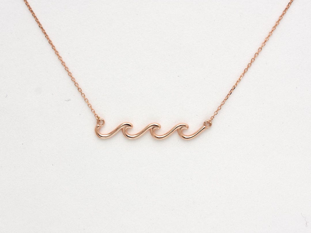 Wave Necklace / 14k Rose Gold Wave Necklace / Solid 14k Gold Wave ...