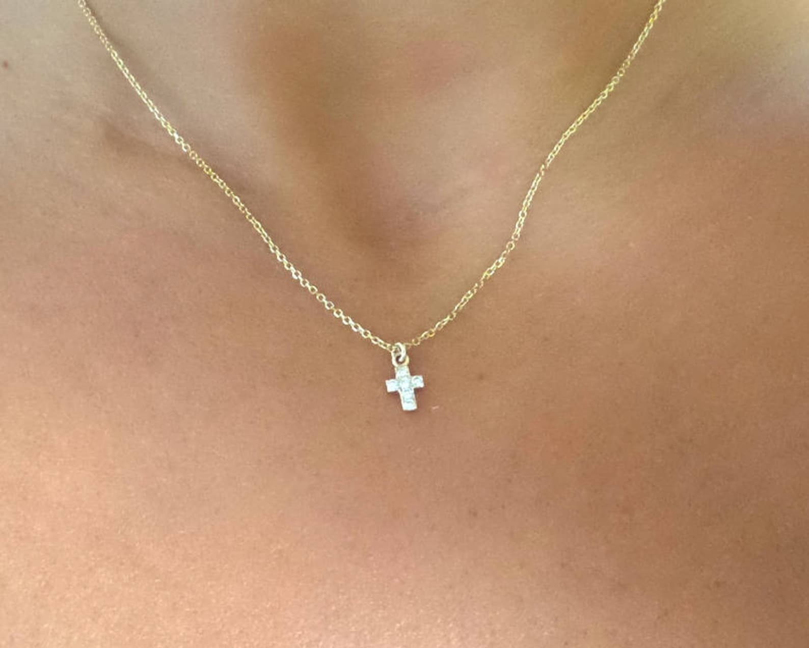 Small Diamond Cross Necklace 14k Gold Cross Necklace Tiny Etsy Australia