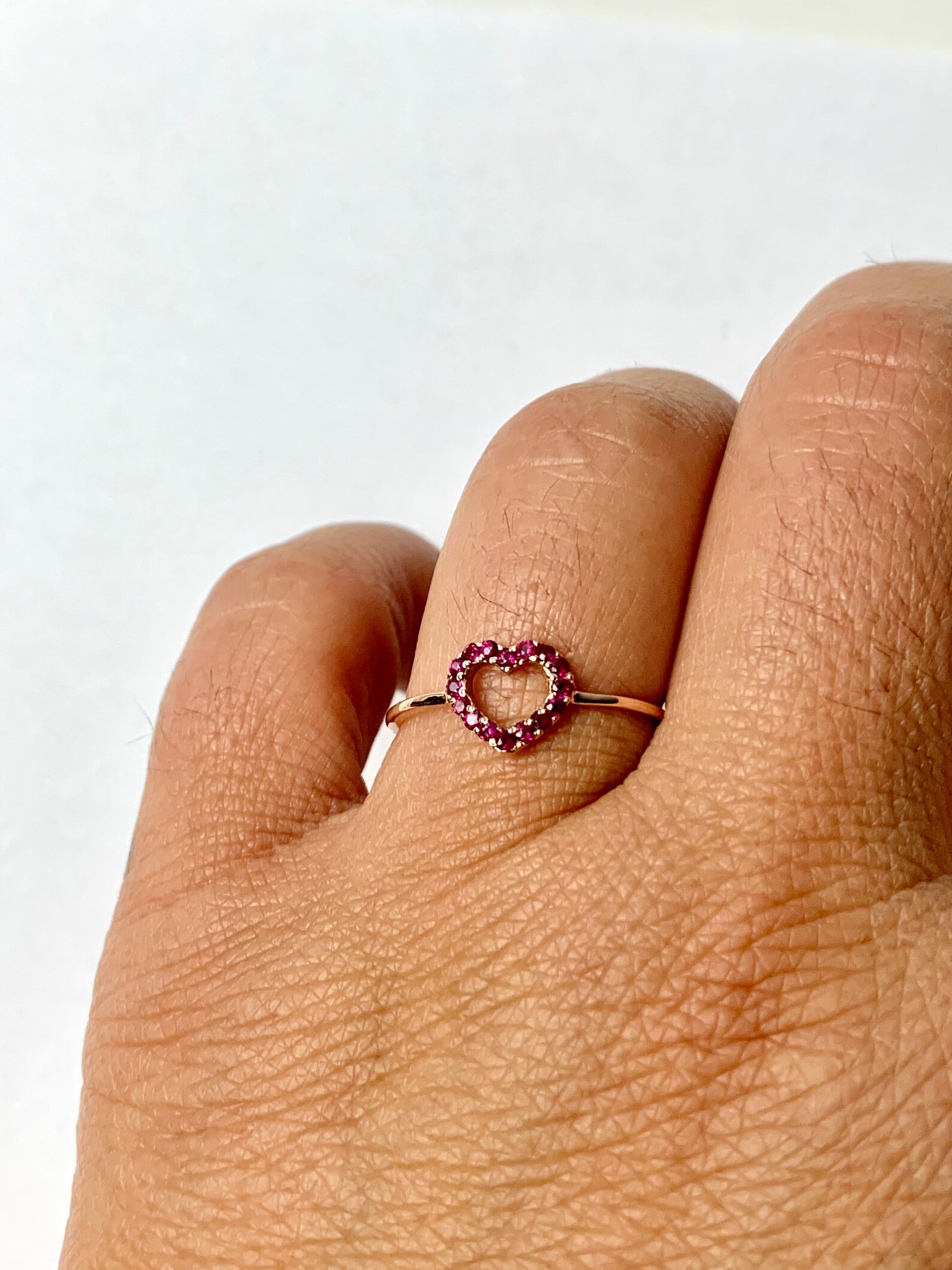 Ruby Heart Ring / 14k Rose Gold Heart Ring/ Gold Ruby Heart - Etsy