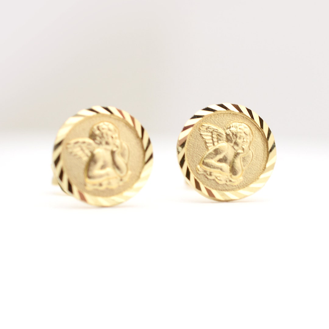 Guardian Angel Earrings / 14k Gold Guardian Angel Studs / Guardian ...