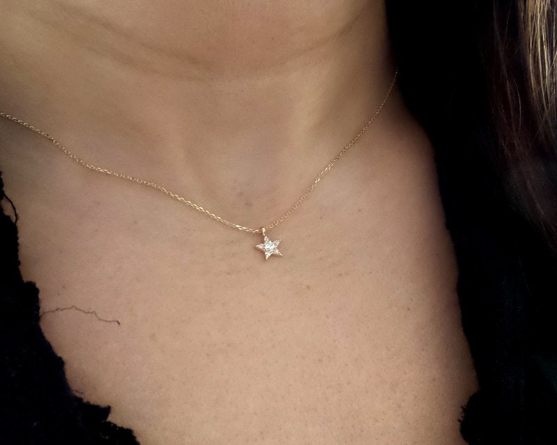 Diamond Star Necklace 0.10cts / Small Star Necklace / Mini | Etsy