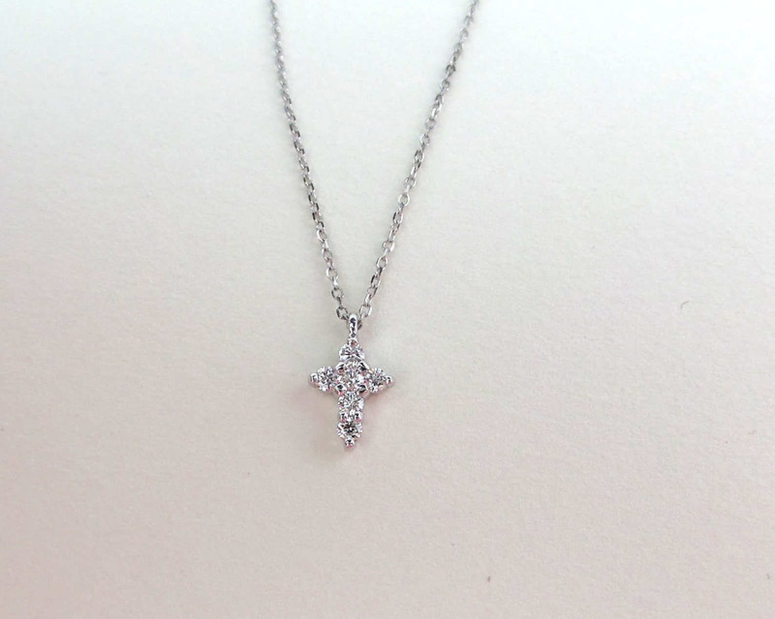 Small Diamond Cross Necklace 0.16 Ct / 14k Gold Diamond Cross / Mini ...