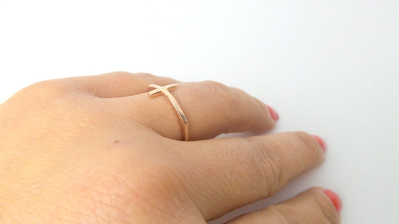 Cross Ring / 14k Rose Gold Cross Ring / Gold Cross Ring / | Etsy