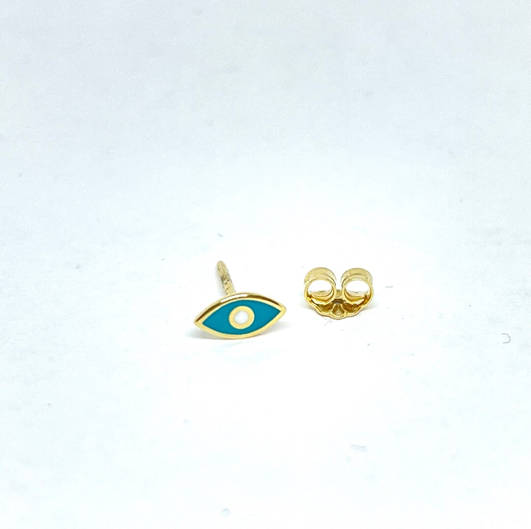 Evil Eye Earring (single Piece) / 14k Gold Evil Eye Earring / Blue ...