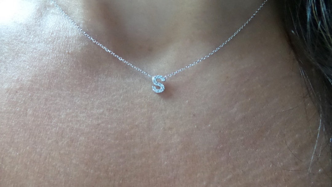 Diamond Initial Necklace / Diamond Letter Necklace / 14k White - Etsy