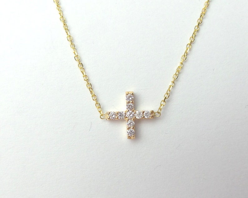 Small Diamond Cross Necklace / 14k Gold Diamond Cross / Small - Etsy