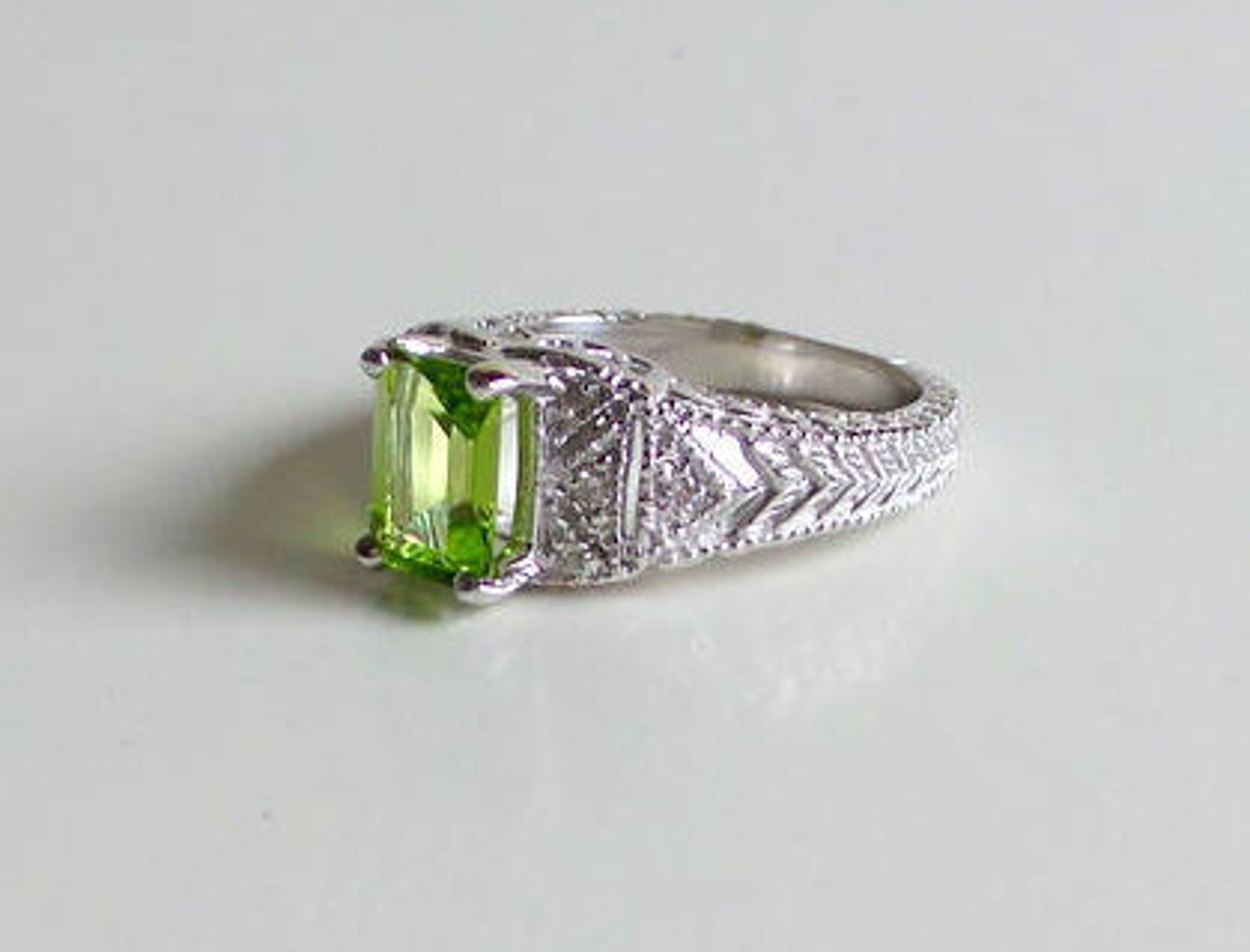Peridot Ring 14k White Gold/ Gold Peridot Ring 1.62ct/ Genuine - Etsy