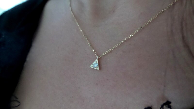 Triangle Shape Diamond Pendant / Dainty Diamond Necklace / 14k Gold ...