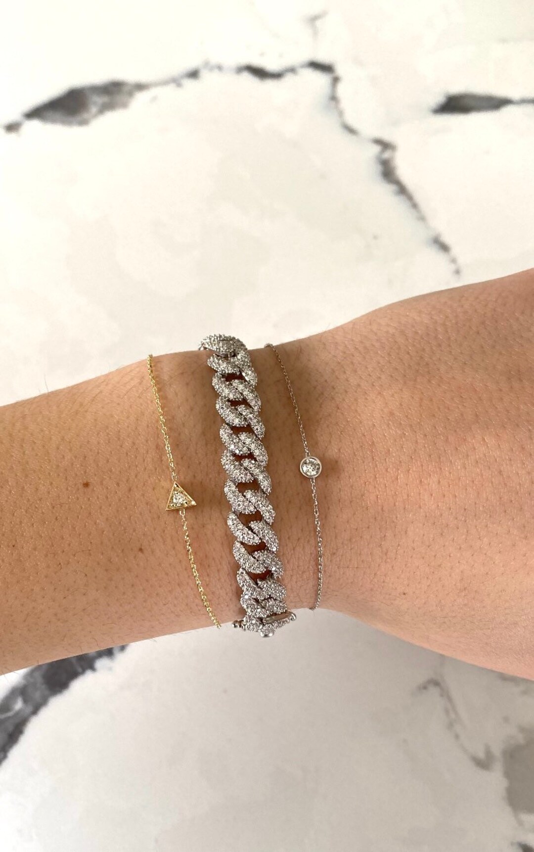 Triangle Shape Diamond Bracelet / Triangle Diamond Bracelet / 14k Gold ...