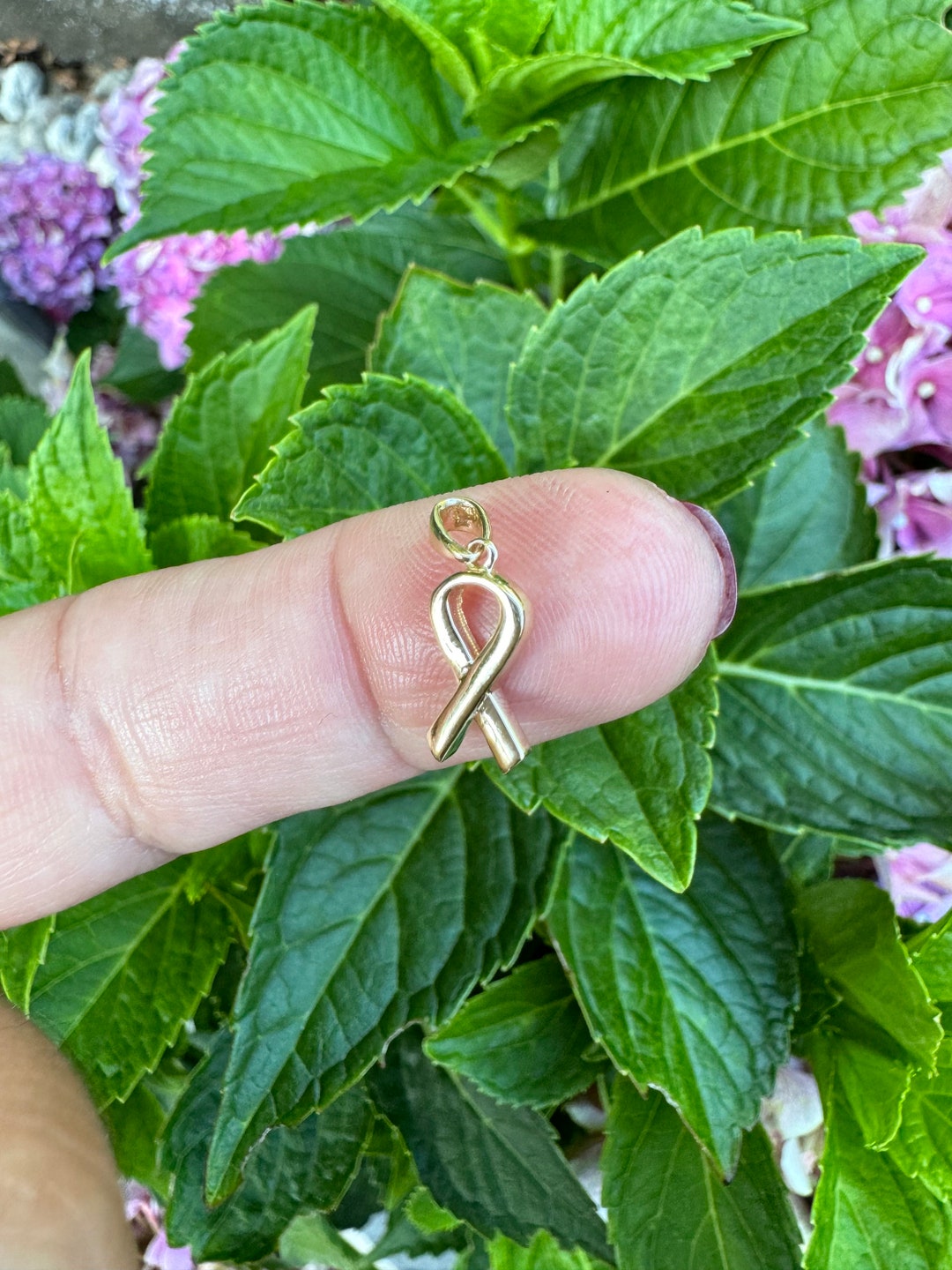 14K Gold Breast Cancer Ribbon Pendant: Awareness Necklace - Etsy