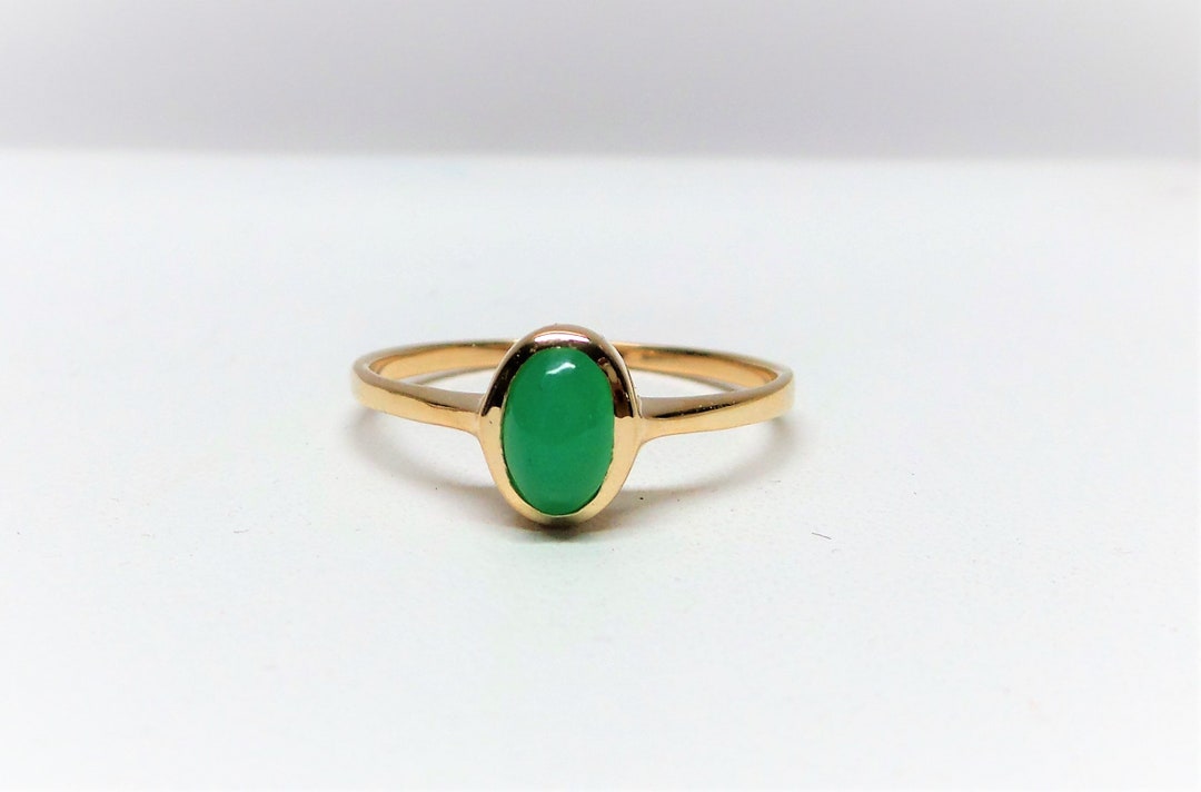 14k Gold Natural Jade Ring: Oval Bezel Solitaire - Etsy